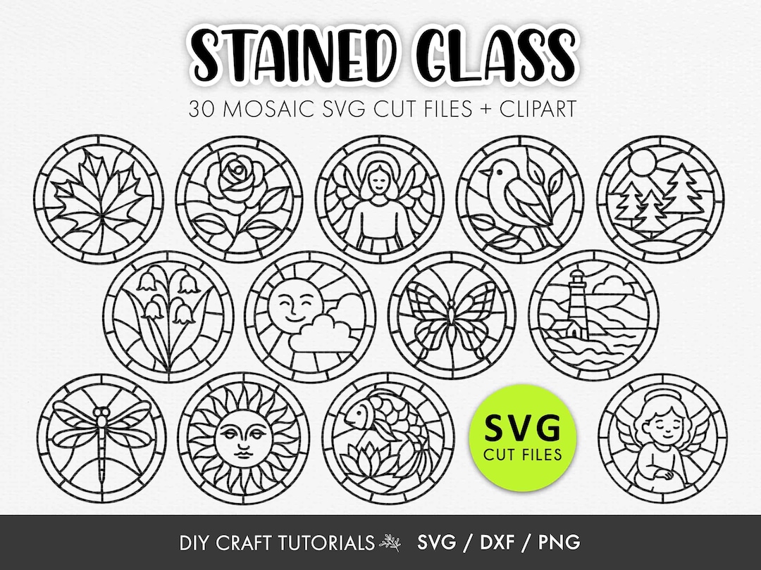 Stained Glass SVG Bundle | 30 Mosaic Cut Files for Cutting Machines and ...