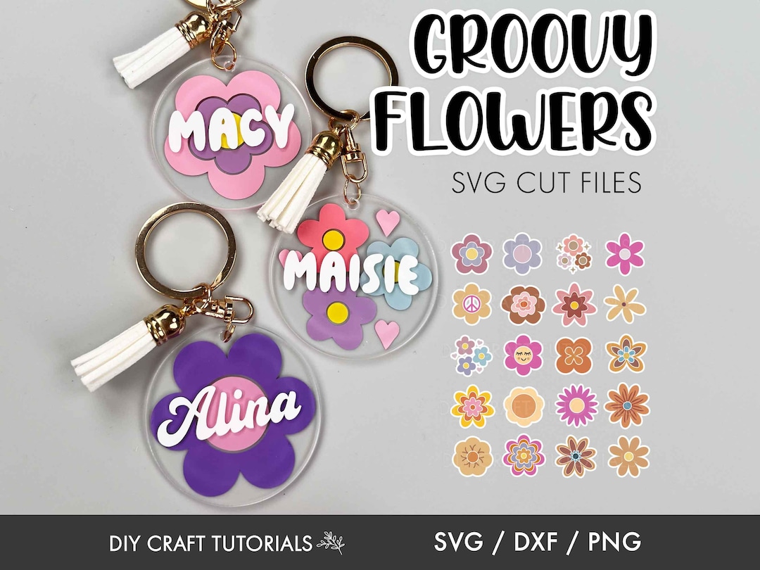 Groovy Flower Svg, Flower Svg, Flower Keychain Svg, Keychain Pattern ...