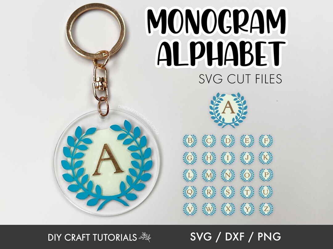 Keychain Svg, Monogram SVG Alphabet Bundle, Wreath Monogram Svg ...
