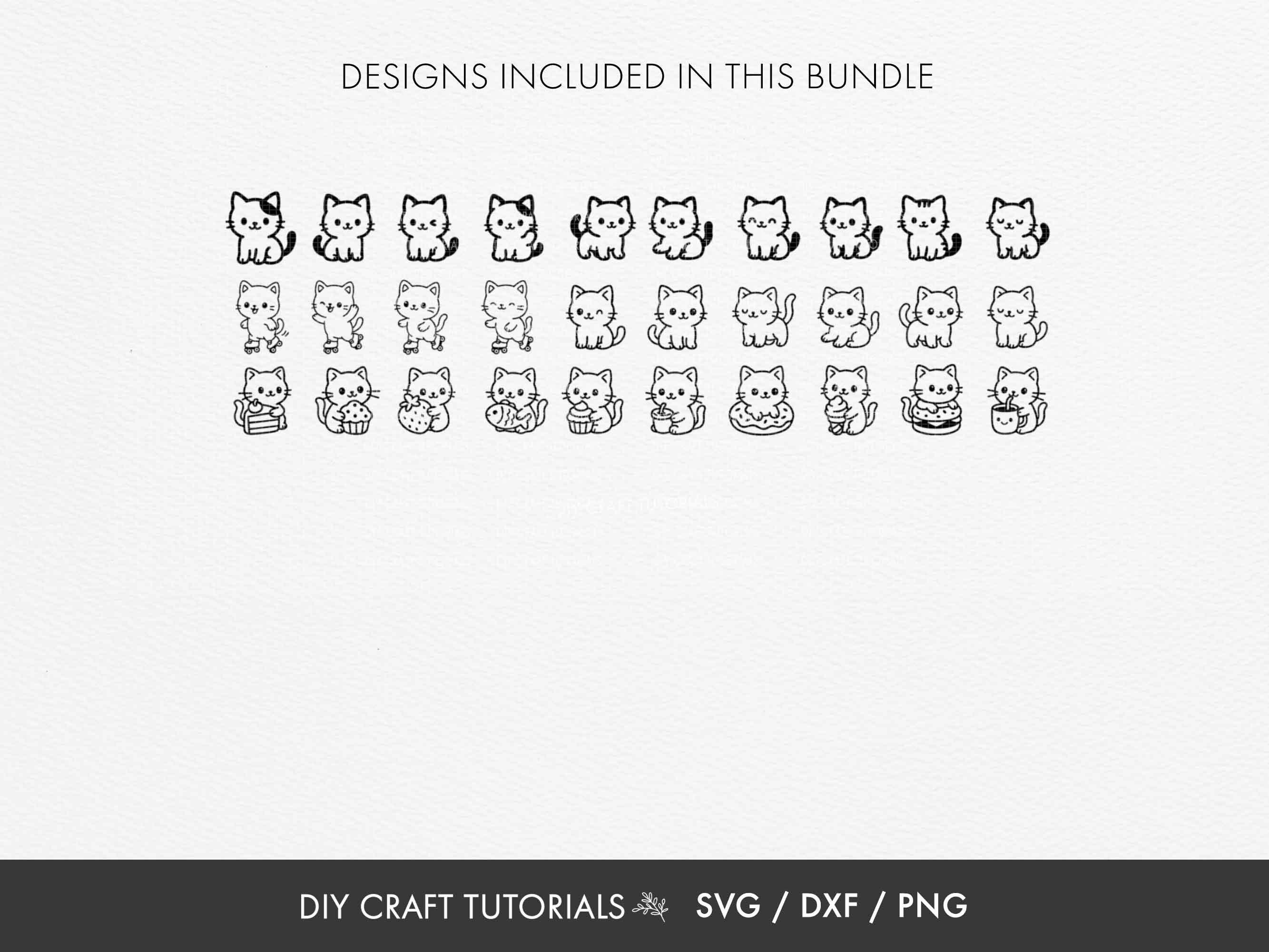 Kawaii Cat SVG Bundle | 30 Cute Cat SVG Files L Cat Clipart | Adorable ...