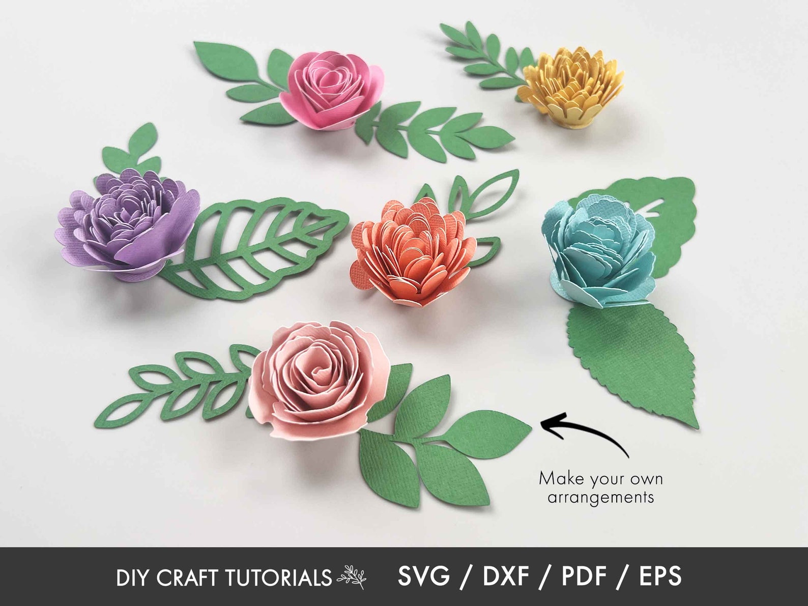 Rolled Paper Flower SVG Bundle: 3D Rose & Leaf Templates - Etsy