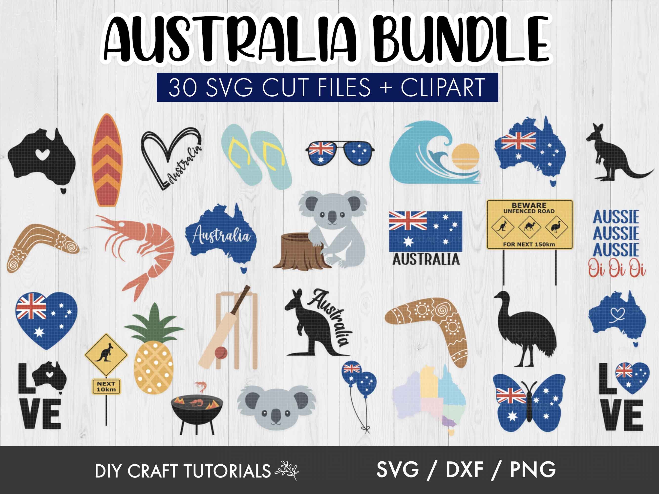 Australia SVG Bundle: Aussie Icons, Koala, Kangaroo Cut Files and ...
