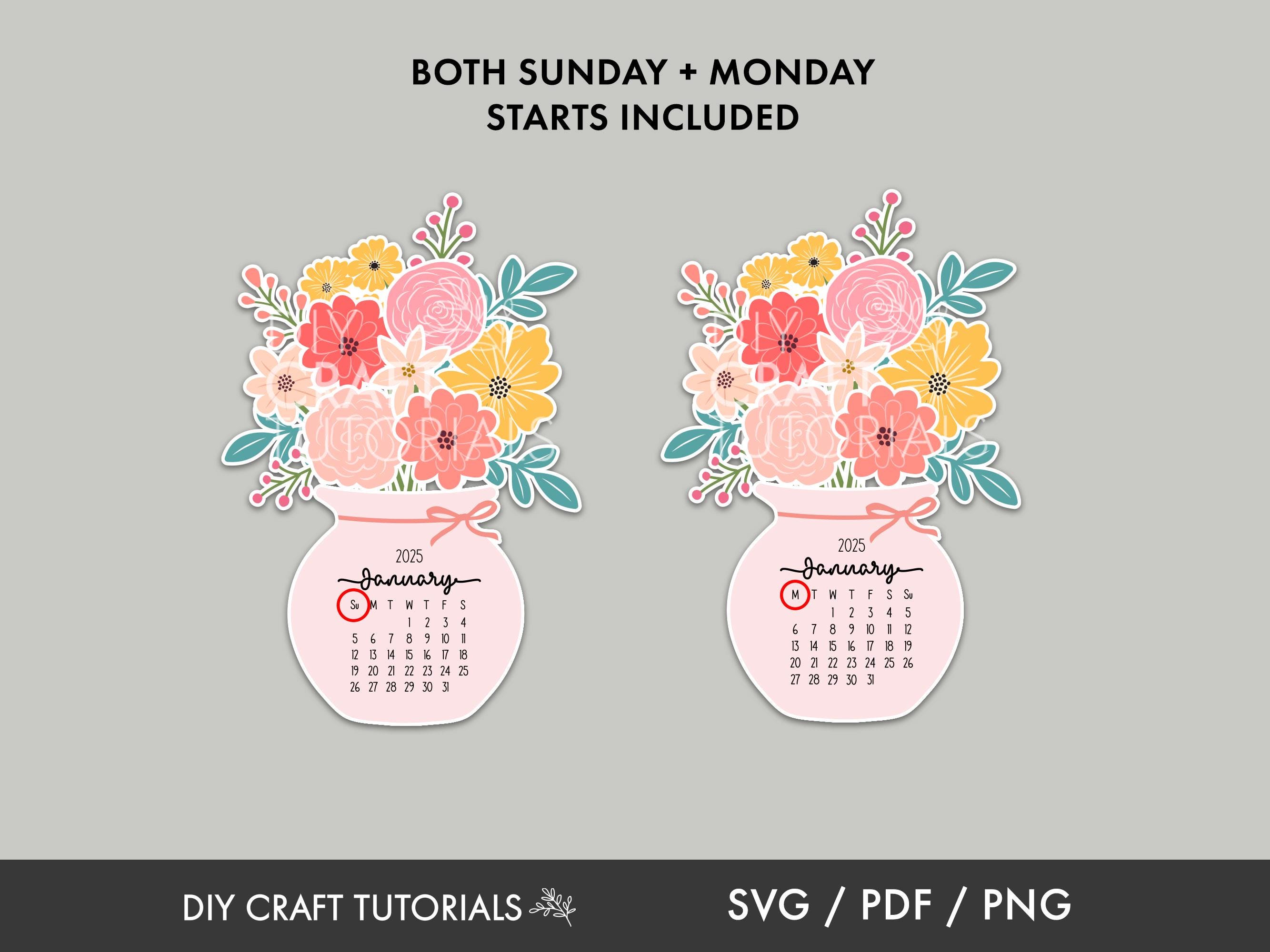 Flower Vase Calendar SVG | 2026 2027 Floral Desk Calendar SVG - Etsy
