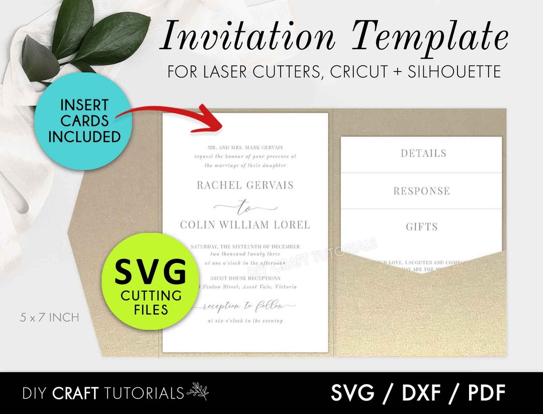 Tri-fold Wedding Invitation Template: Laser Cut Pocket Cut Files - Etsy