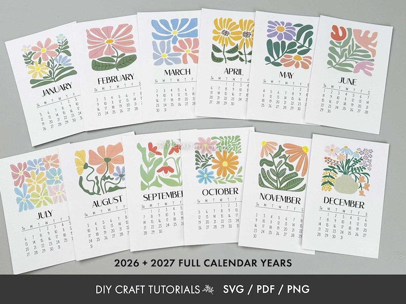 Calendar Svg, Desk Calendar Svg, Printable Calendar, Floral Calendar ...