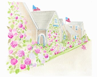 Nantucket Rose Cottage Folk Art Print - Etsy