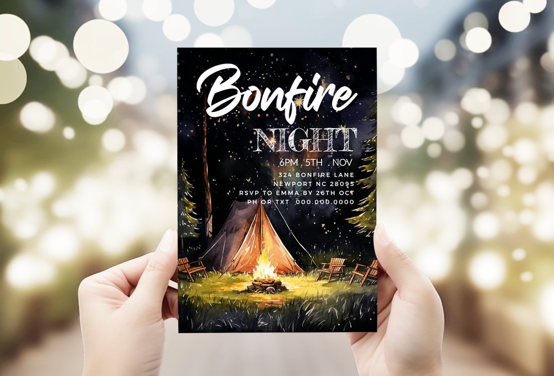 Bonfire Night Party Invite, Bonfire Party Invitation, Guy Fawkes Night ...