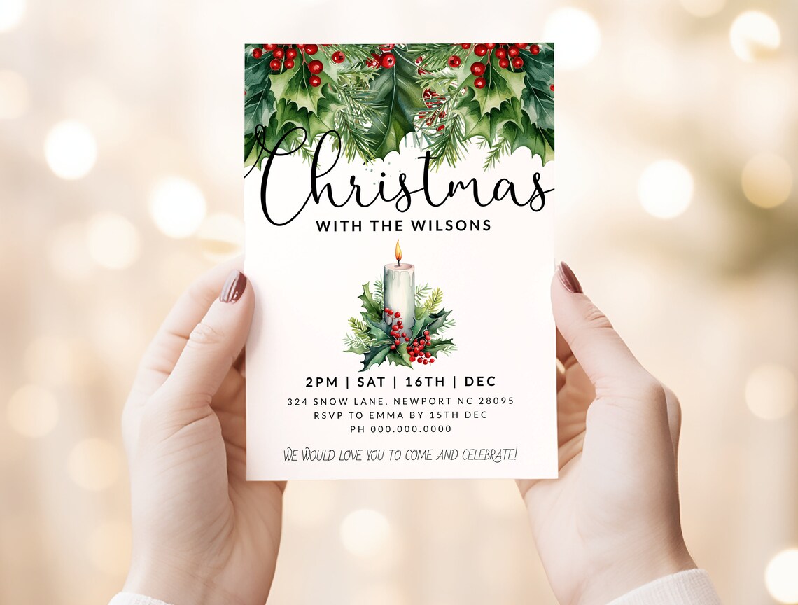 Christmas Dinner Party Printable Invitation, Editable Christmas Invite ...