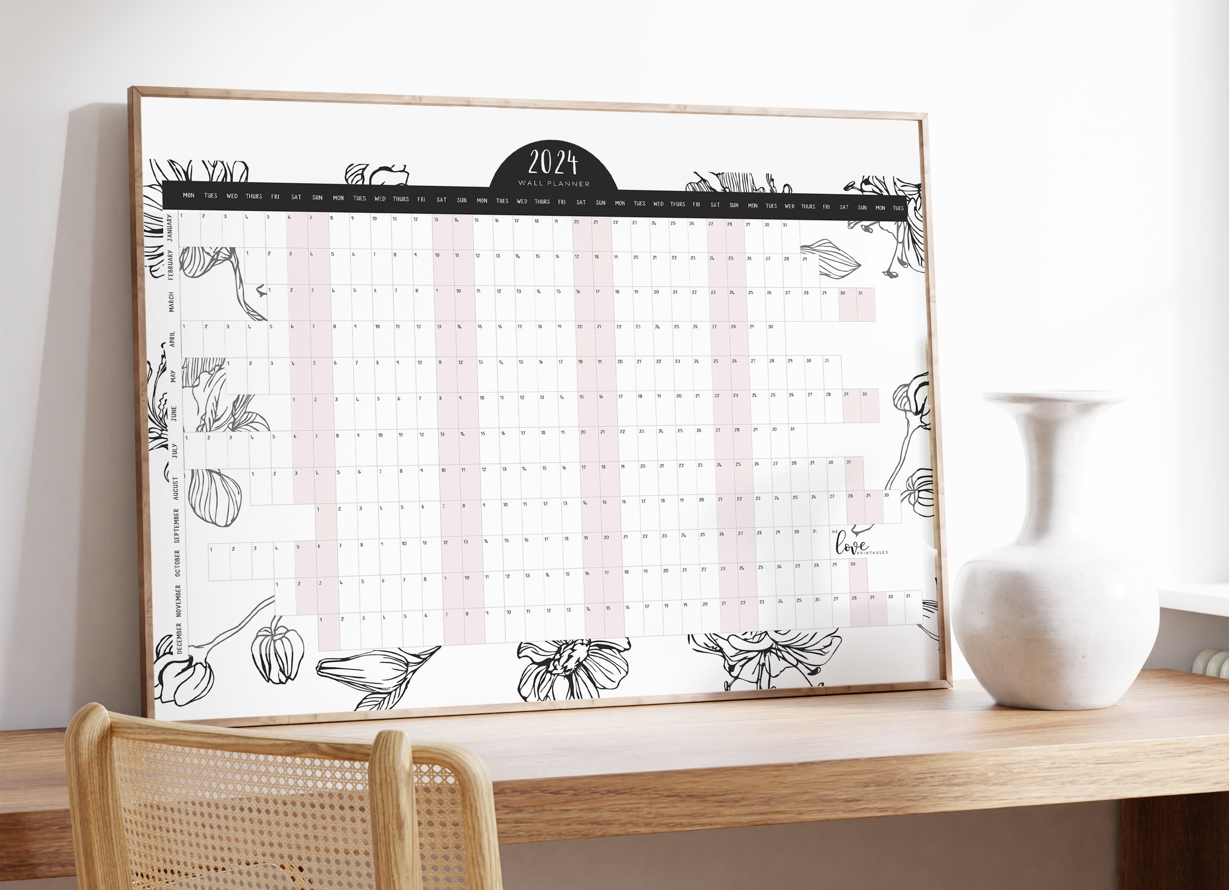 2024 Large Wall Planner Printable, Horizontal Wall Planner Printable ...