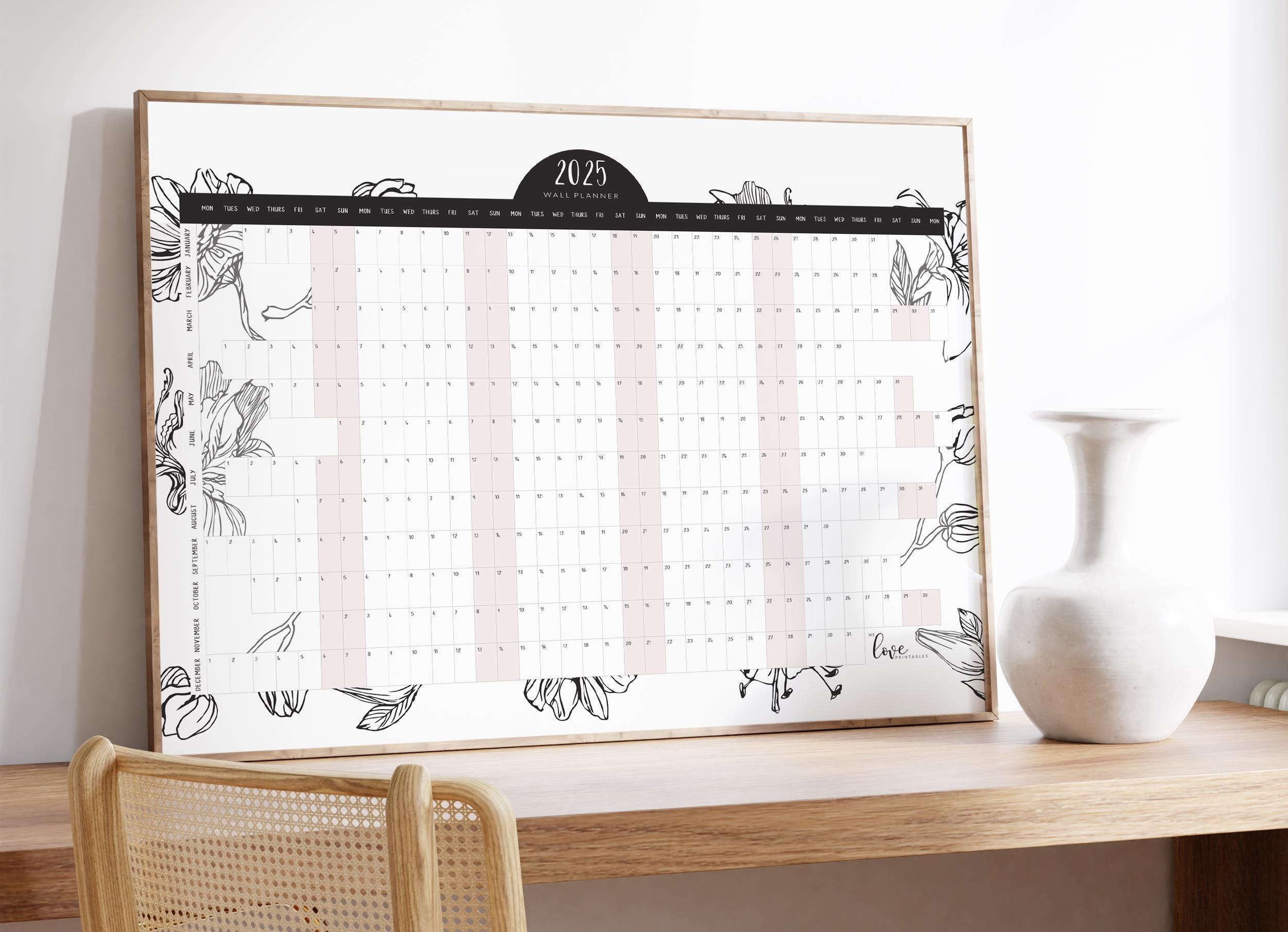2025 Large Wall Planner Printable, Horizontal Wall Planner Printable ...