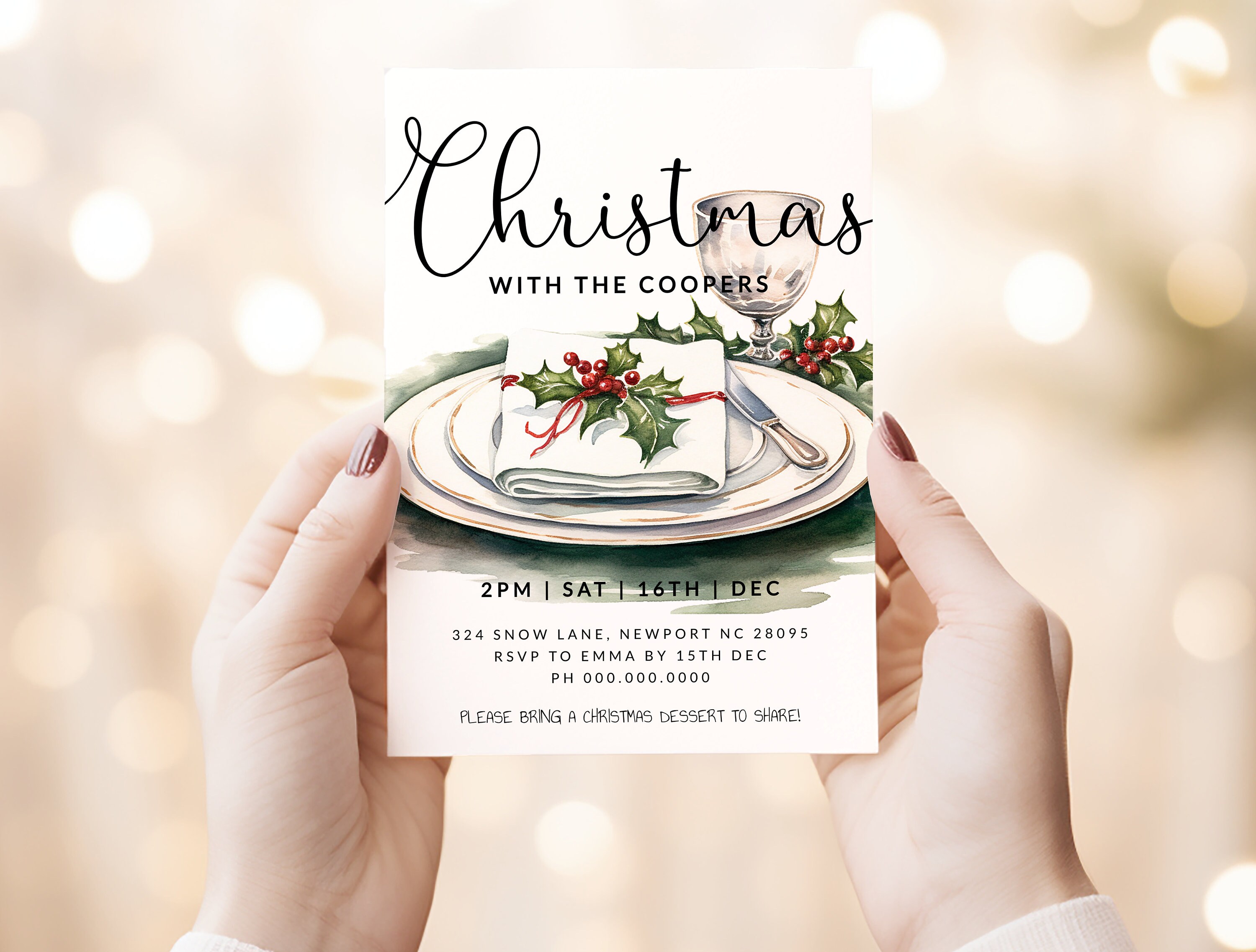 Christmas Dinner Party Printable Invitation, Editable Christmas Invite ...