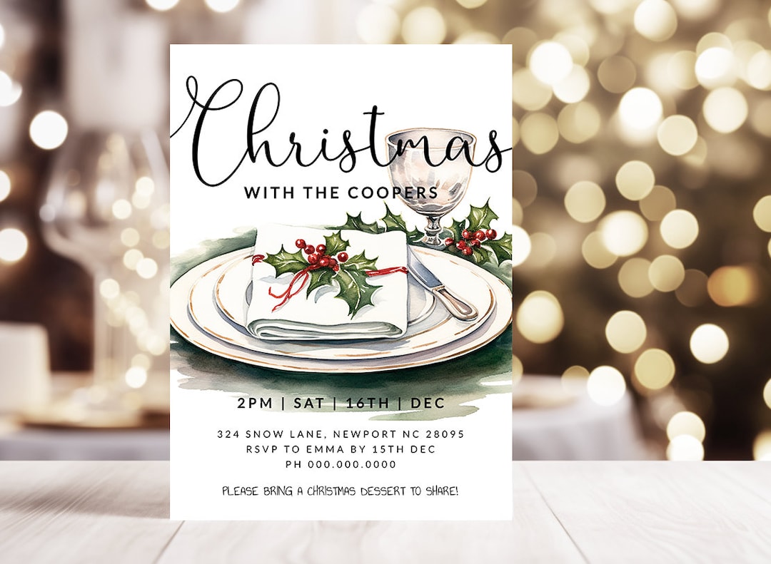 Christmas Dinner Party Printable Invitation, Editable Christmas Invite ...