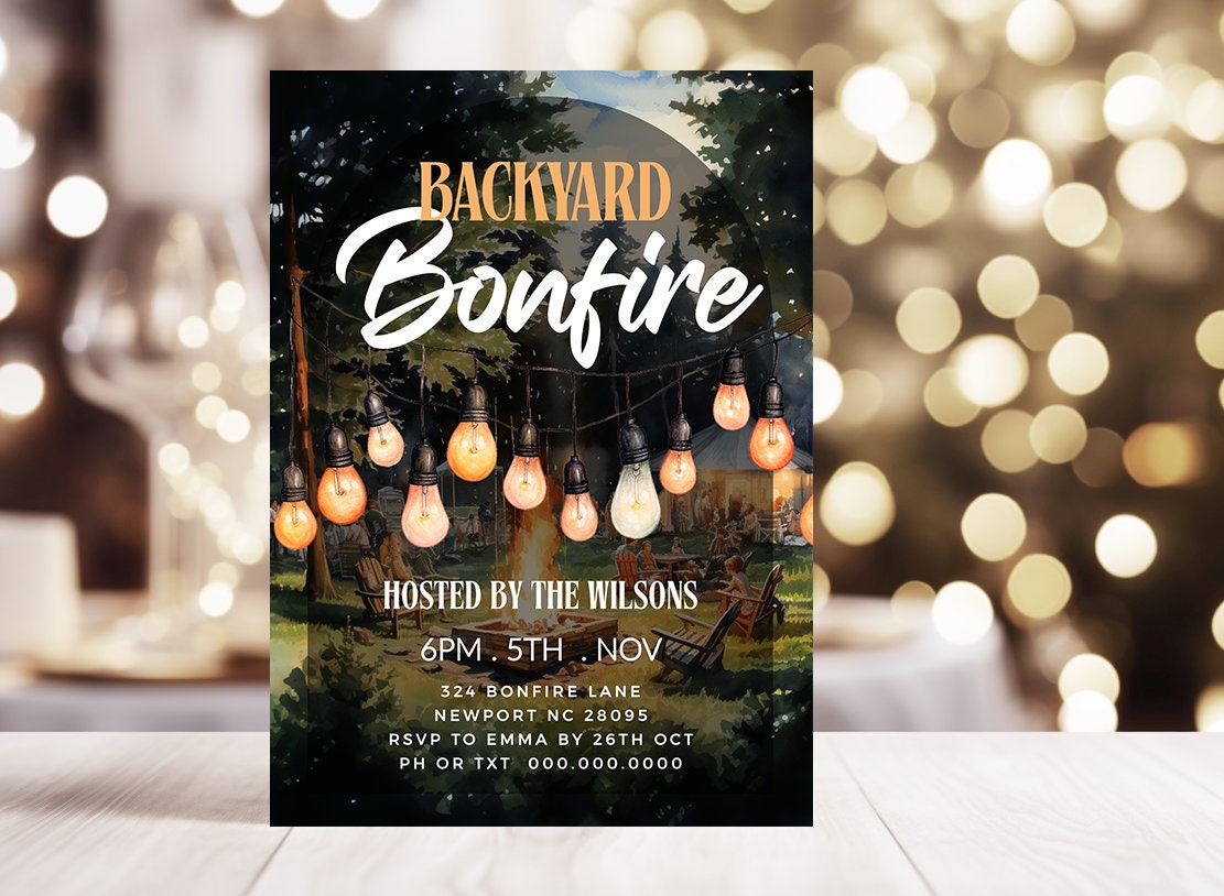 Backyard Bonfire Night Party Invite, Backyard Bonfire Invitation ...