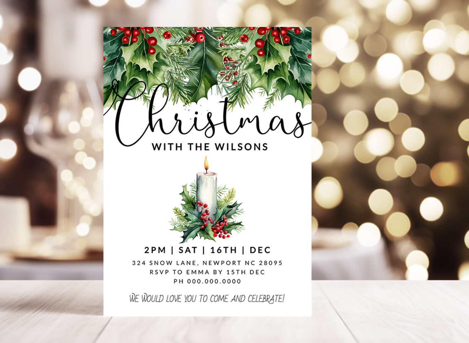 Christmas Dinner Party Printable Invitation, Editable Christmas Invite ...