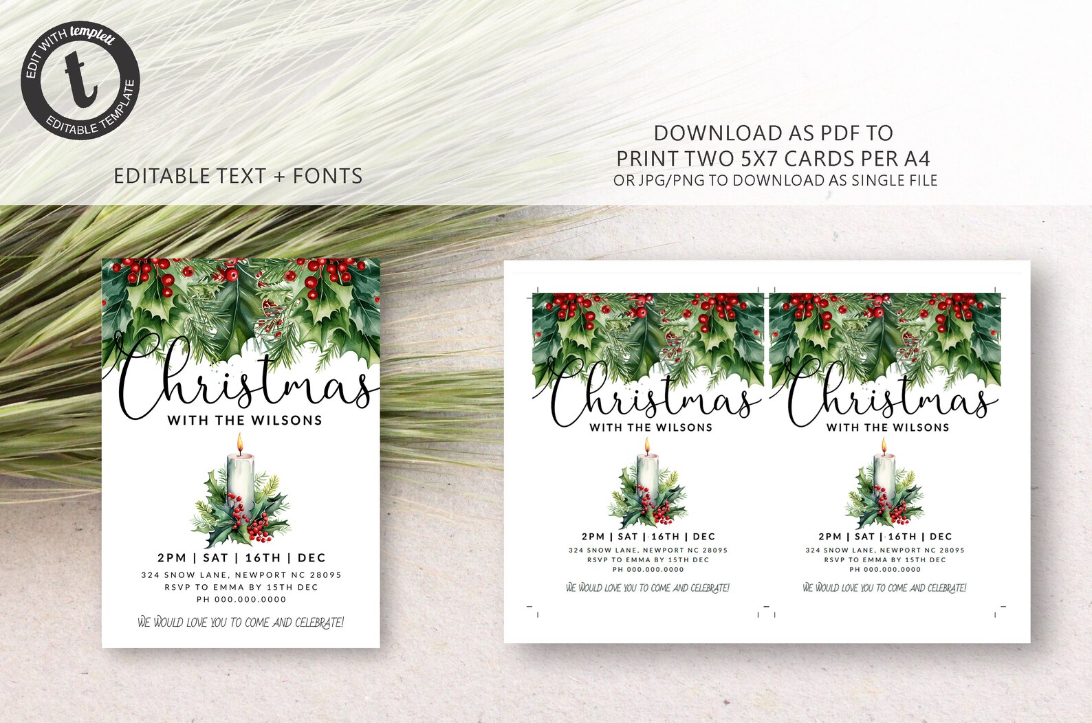 Christmas Dinner Party Printable Invitation, Editable Christmas Invite ...