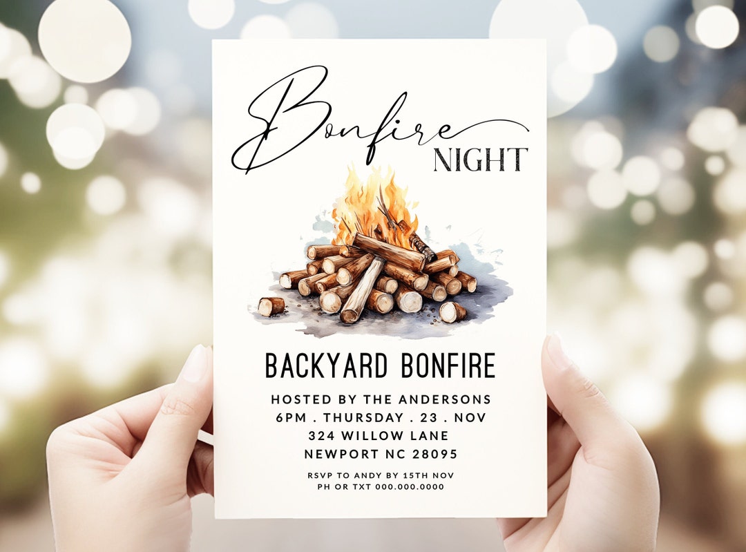 Bonfire Night Party Invite, Backyard Bonfire Party Invitation, Guy ...