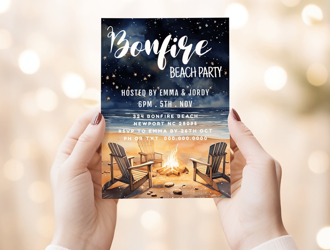 Bonfire Night Beach Party Invite, Bonfire Party Invitation, Guy Fawkes ...