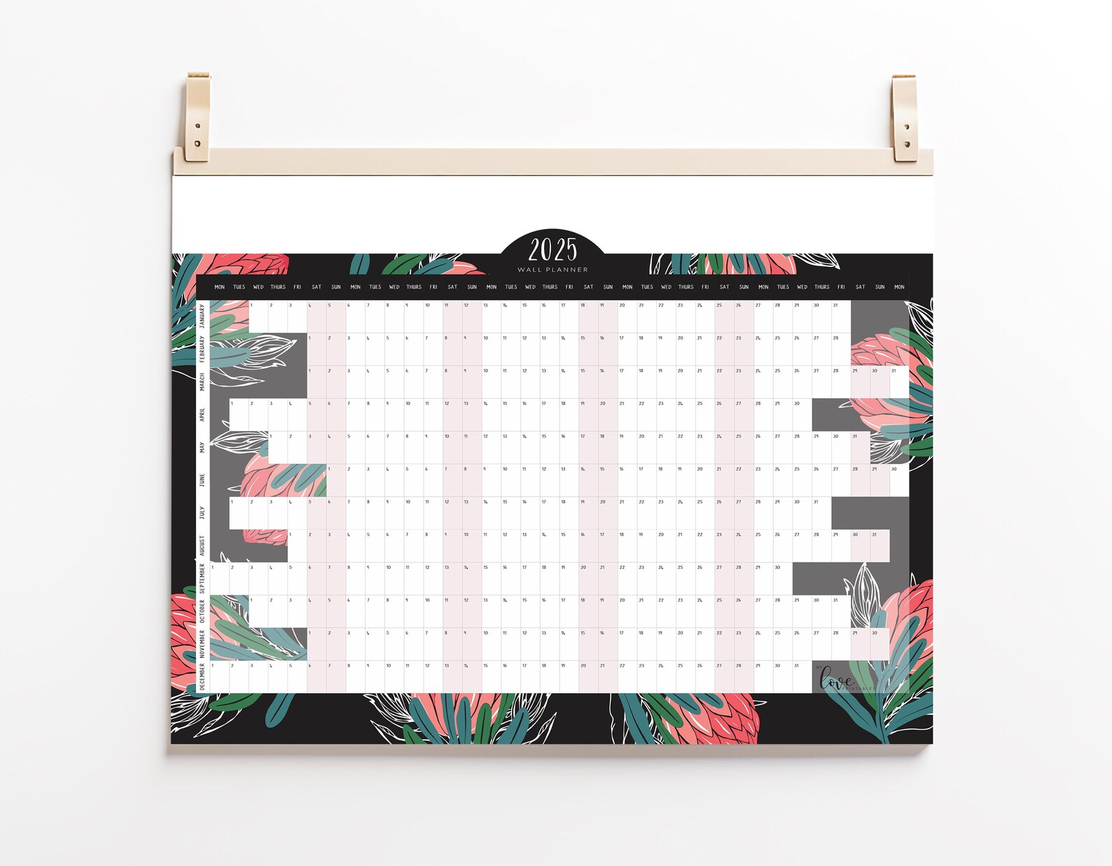 2025 Large Wall Planner Printable, Horizontal Wall Planner Printable ...