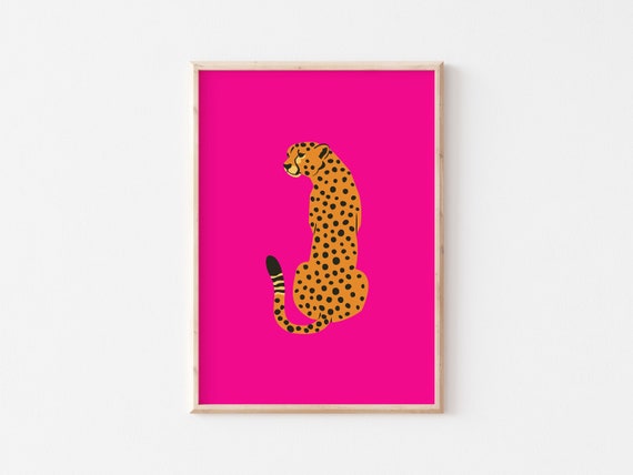 Pink Cheetah Art Print Bohemian Poster Art Gallery Wall Fun | Etsy