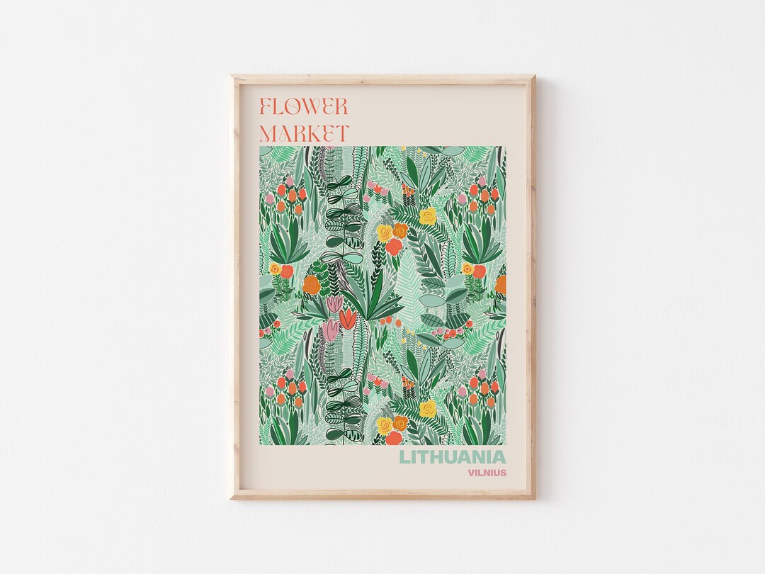Lithuania Poster, Personalised Travel Poster, Lithuania Flower Market ...