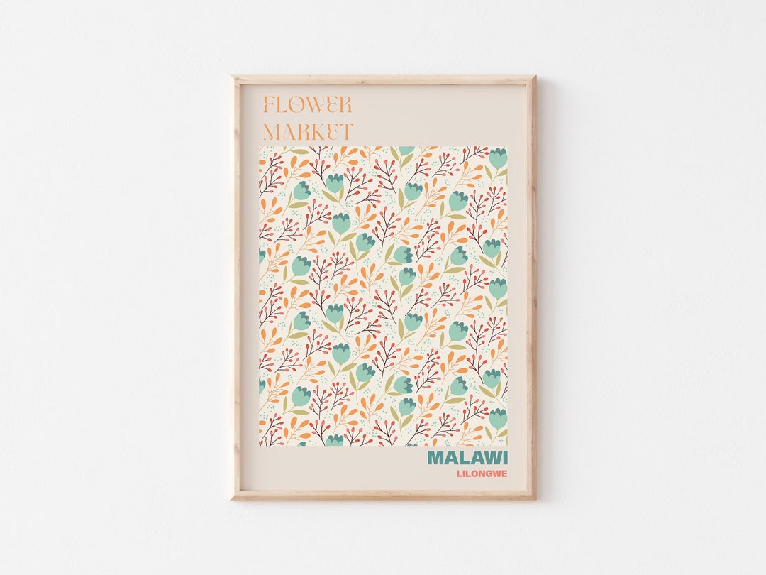 Malawi Poster, Personalised Travel Poster, Malawi Flower Market Print ...
