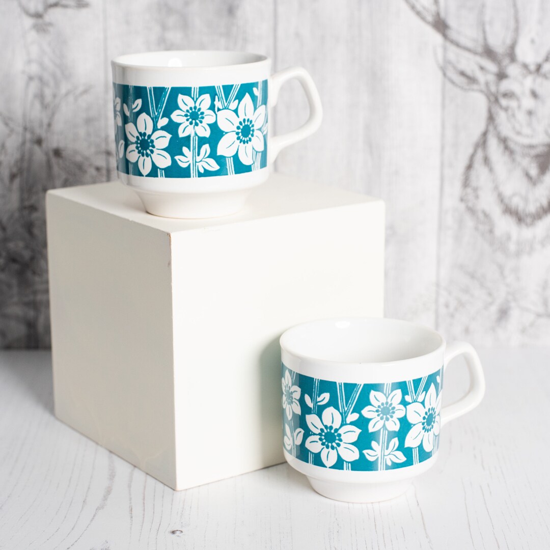 Vintage Tams Tea Cups Blue and White Flowers Set of 2 - Etsy