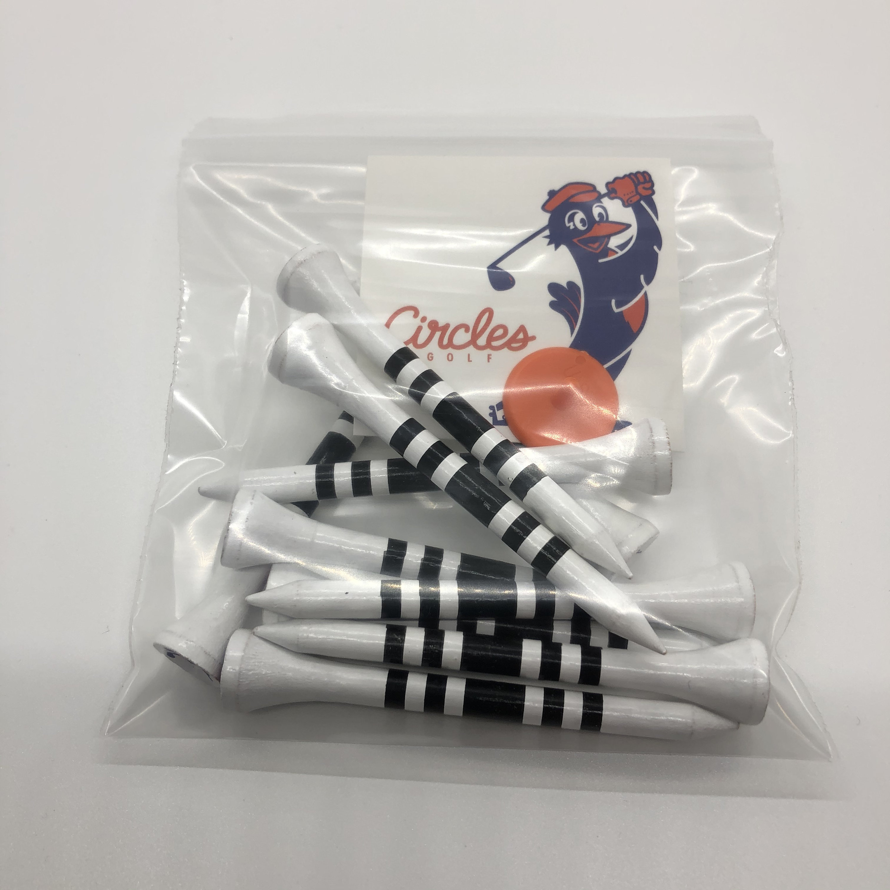Circles Golf Tees Natural Wooden Pegs Black White Custom Bird Logo With ...