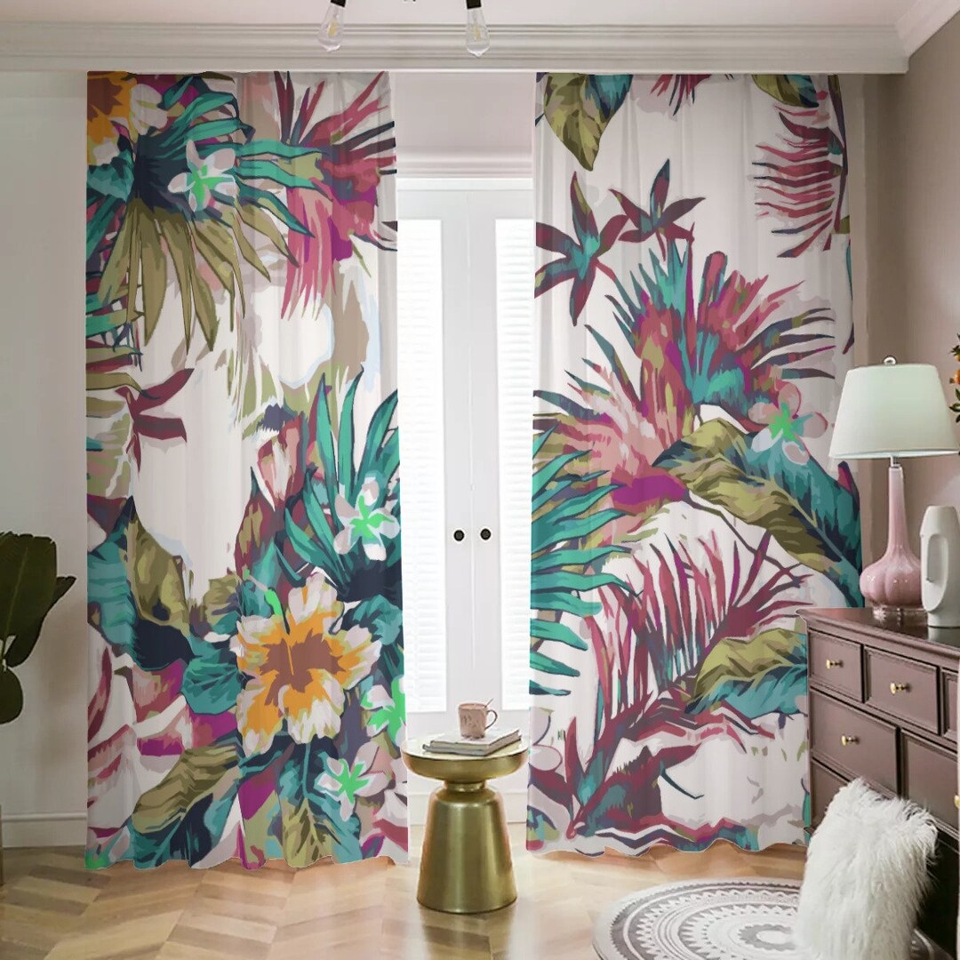 Tropical Curtains, Unique 2 Wings Exotic Flowers Curtains, Tropical ...