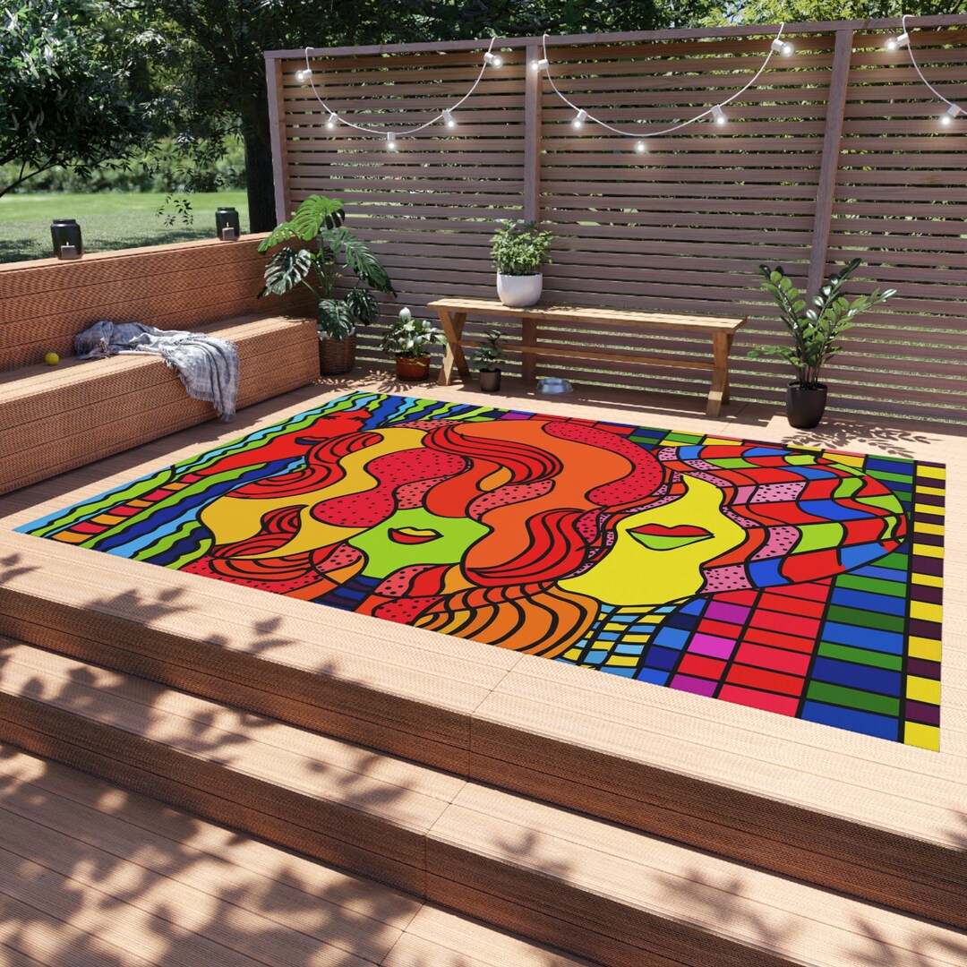Groovy Rug for Patio, Colorful Outdoor Rug, Indoor Outdoor Rug for ...