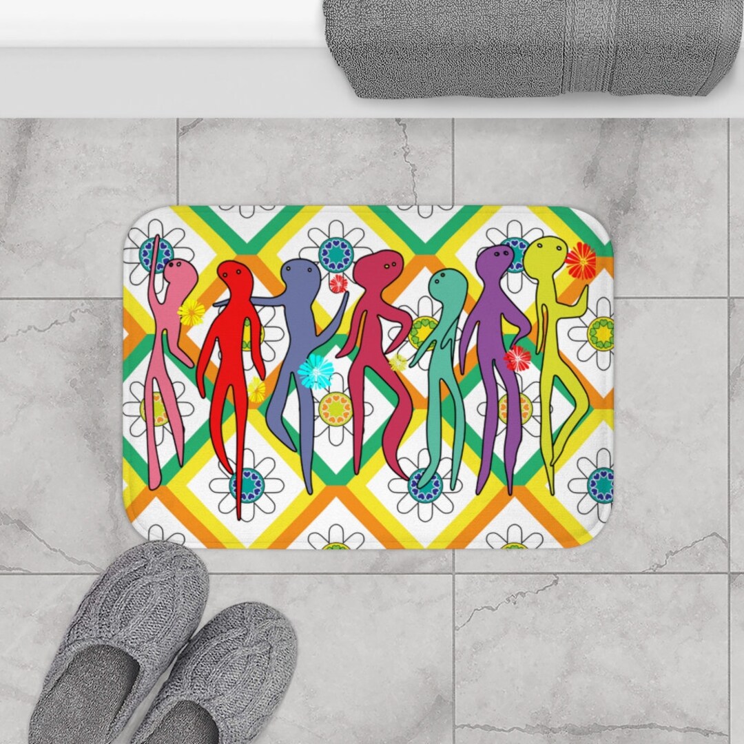 Retro Floral Bath Mat, Pop Art Bath Mat, Funky Bath Mat, Soft Bath Rug ...