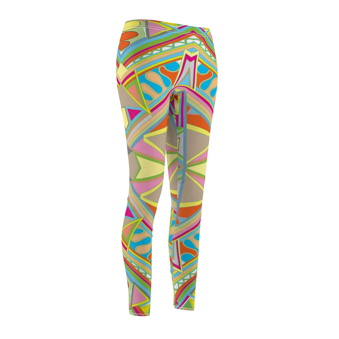 Colorful Pastel Colors Leggings, Geometric Colorful Leggings, Women's ...