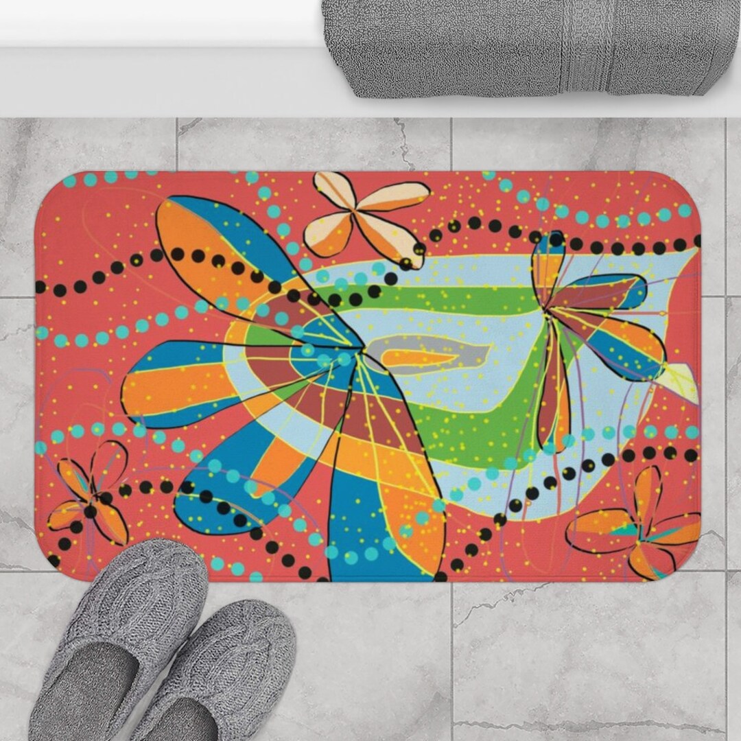 Colorful Dopamine Bath Decor, Funky Rug, Abstract Orange Bathroom Mat ...