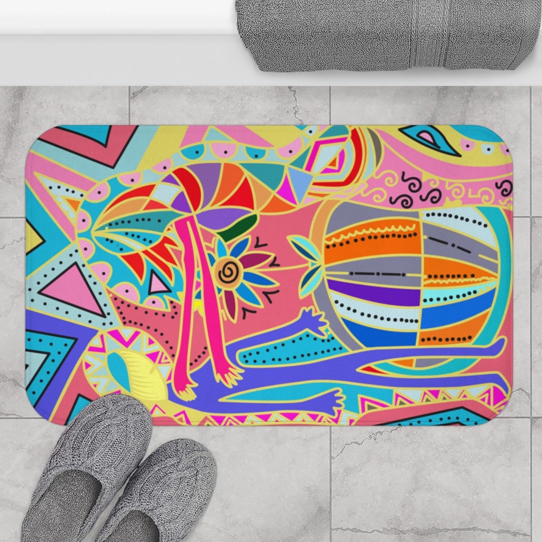 Colorful Boho Bath Mat: Psychedelic Shower Rug, Vibrant Decor - Etsy.de