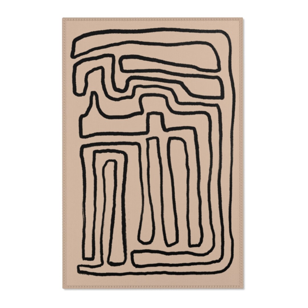 Solid Line Art Rug, Large Beige and Black Rug, Scandinavian Boho Rug ...