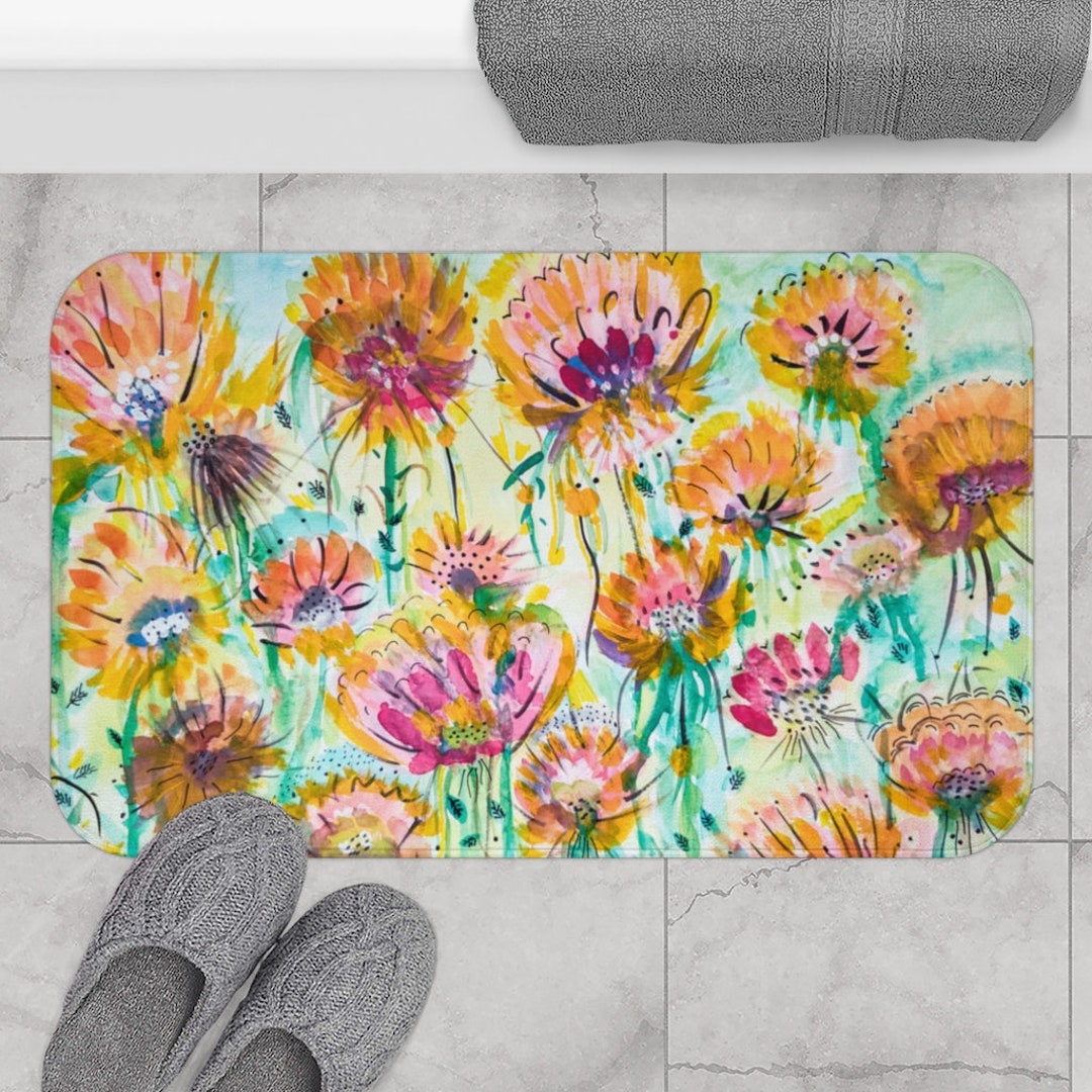 Colorful Bath Decor, Unique Watercolor Floral Designed Bathroom Decor ...