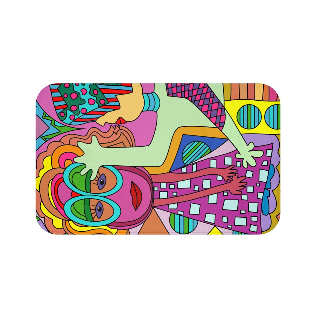 Colorful She and Him Hand-drawn Funky Bath Mat, Me and You Bath Mat ...