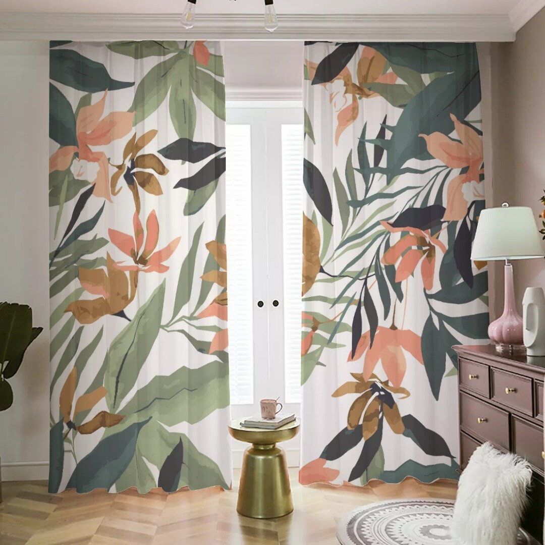 Tropical Curtains, 2 Wings Exotic Flowers Curtains, Tropical Window ...