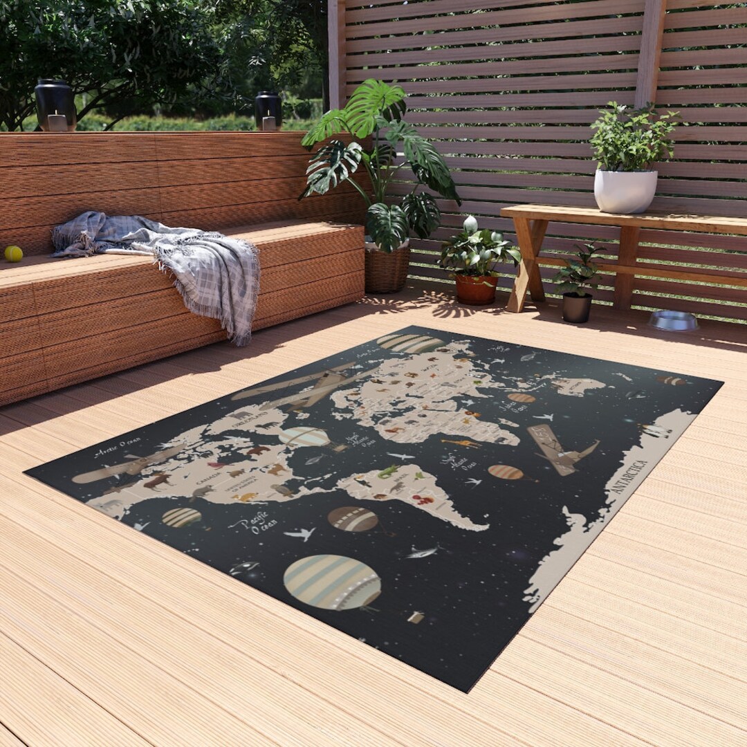 KIDS Play Outdoor Rug, Map of the World Ourdoor Rug for Kids, Animal ...