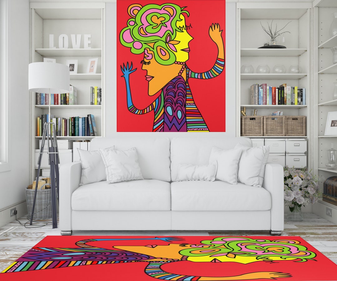 Red Funky Rug, Area Rugs, Funky Area Rug,funky Home Decor, Psychedelic ...