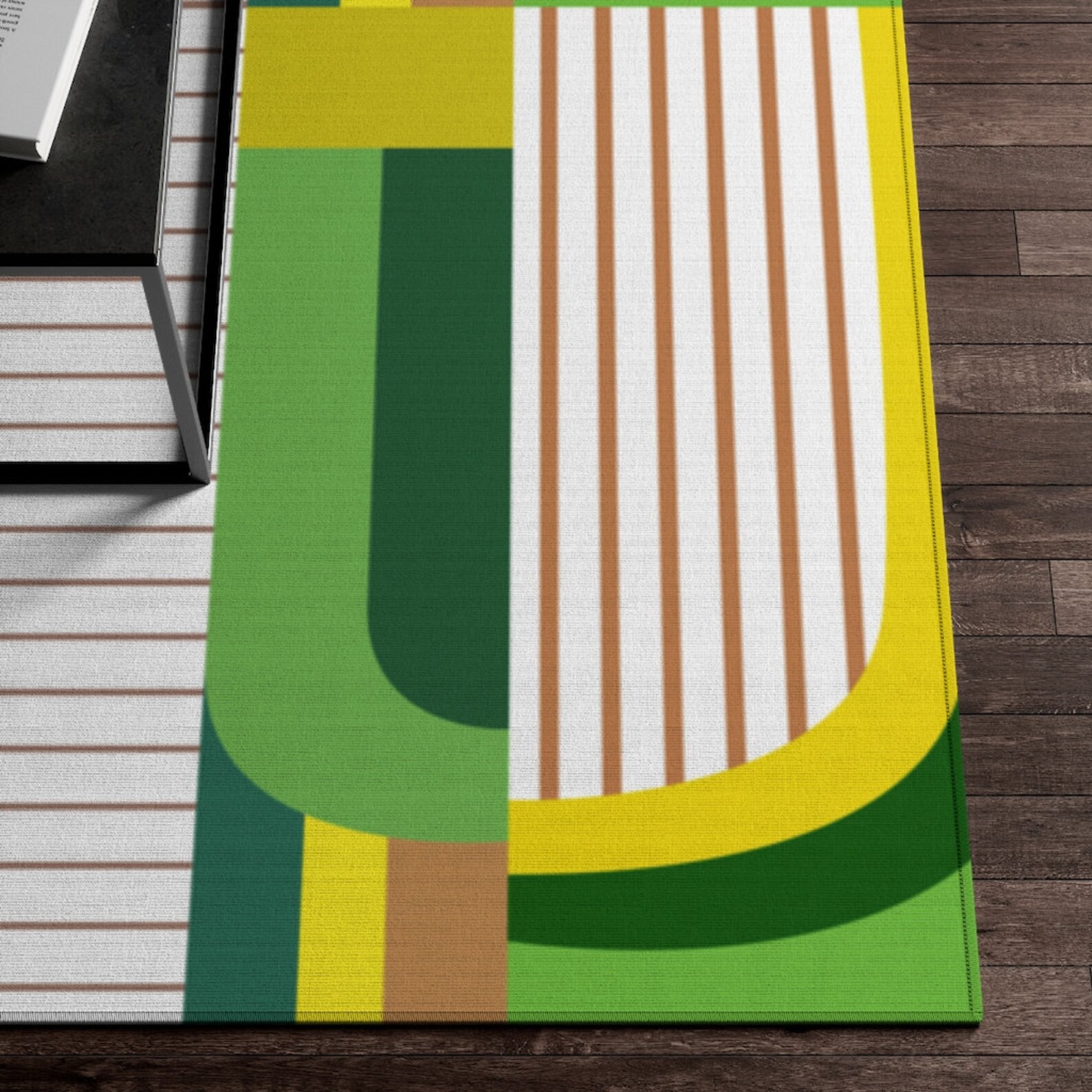 Green Yellow Striped Rug, Nordic Rug , Colorful Rug, Office Rugs ...