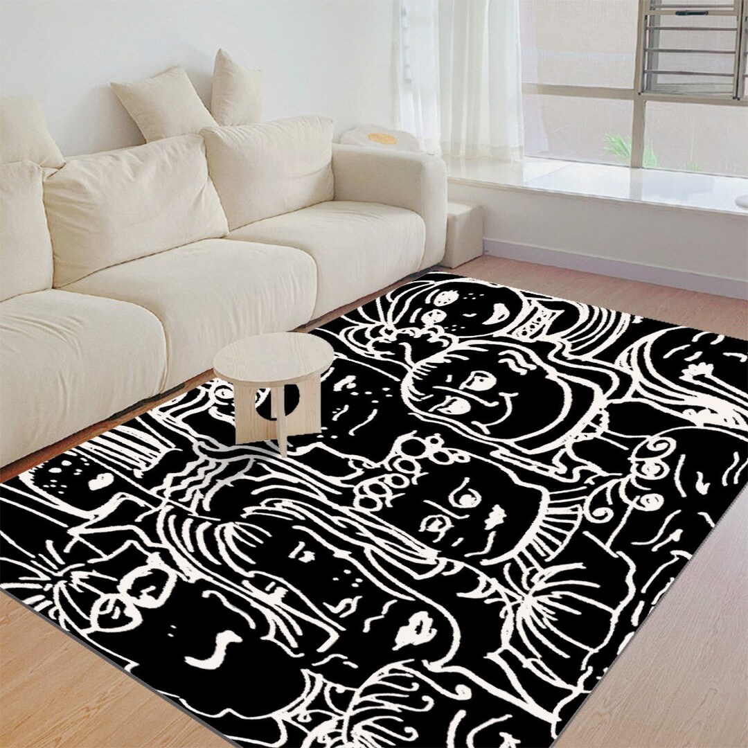 Dopamine Art Decor, Black and White Face Rug, Soft Rug, Unique FUNKY ...