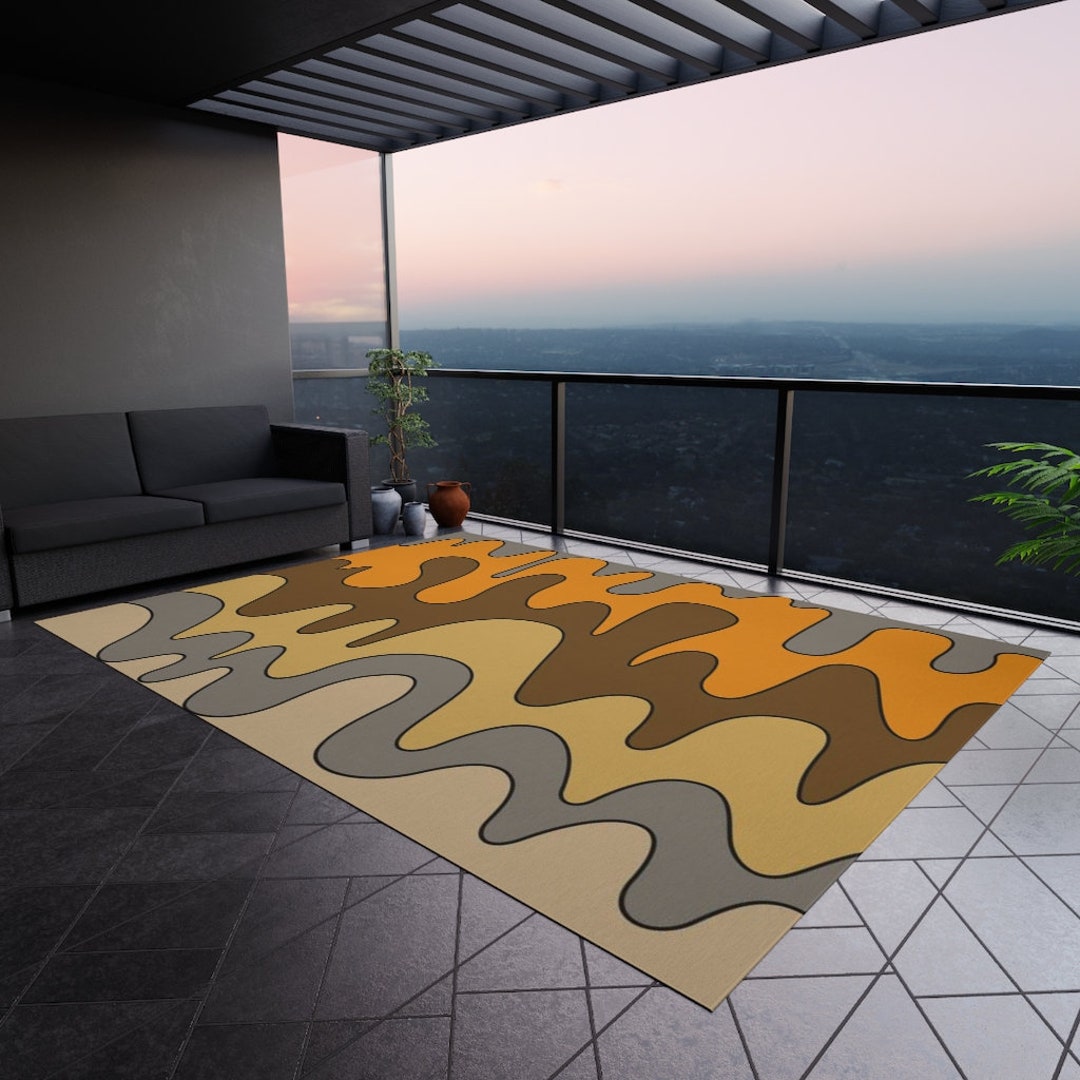 Groovy Wavey Rug, Soft Pastel Colors Rug, Outdoor Rug in Earth Tones ...