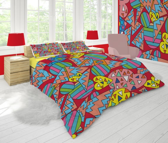 Unique BOHO Duvet Cover Hippie Duvet Cover Vibrant Bedding Unique Hand Painting Funky Duvet Cover Microfiber Duvet Cover Etsy