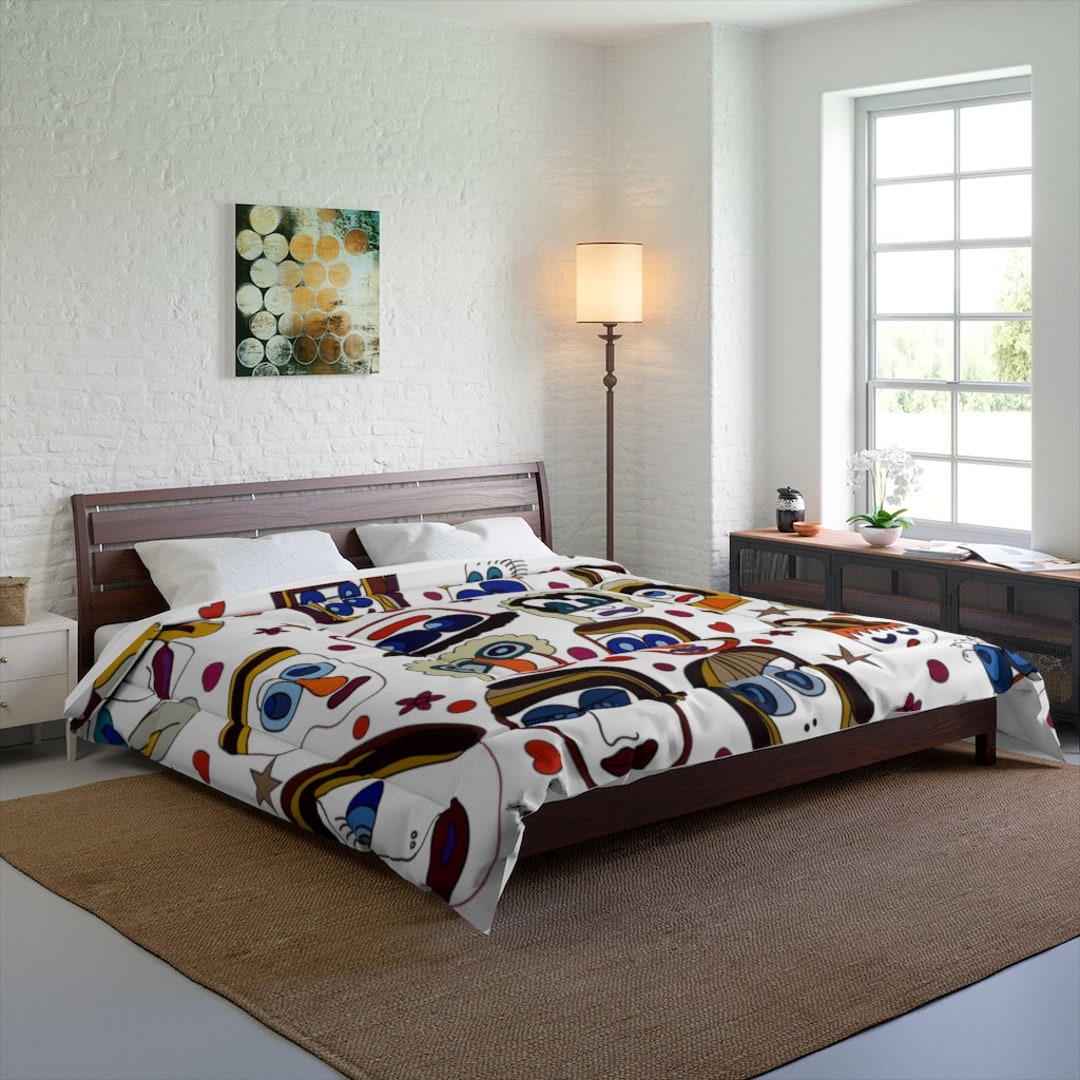 Unique Funny Faces Comforter Artist Comforter Funky White Comforter Pop ...