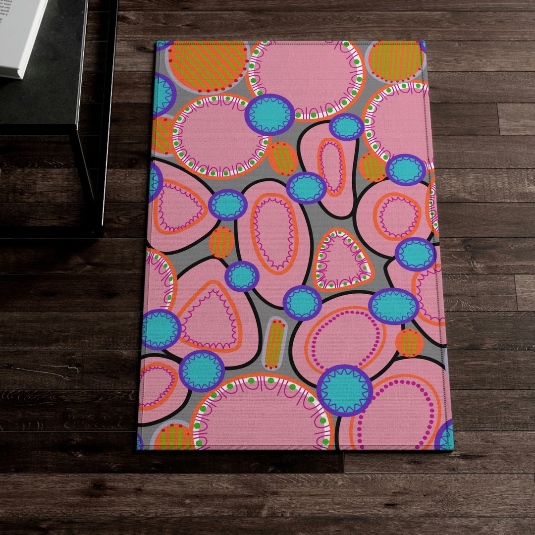 Dots in Pink Light Blue and Orange Rug, Groovy Rug, Hip Hop Rug, Pink ...