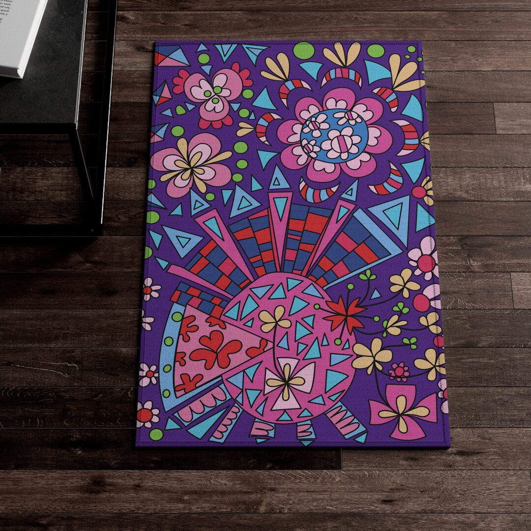 Dopamine Style, Purple Floral Rug, Pink and Purple Flower Rug, FLORAL ...