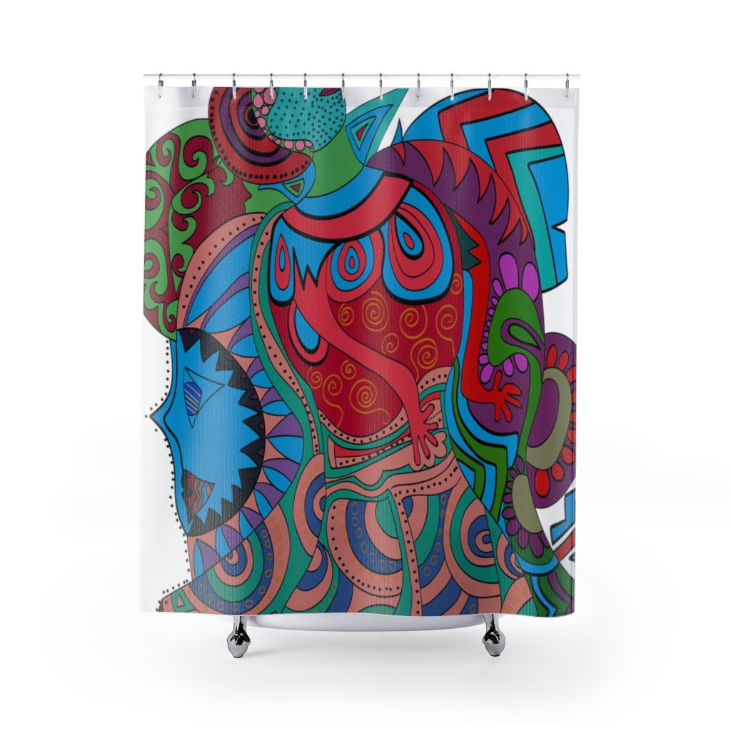 Abstract Shower Curtain Funky Colorful Curtain Bath Curtain Etsy