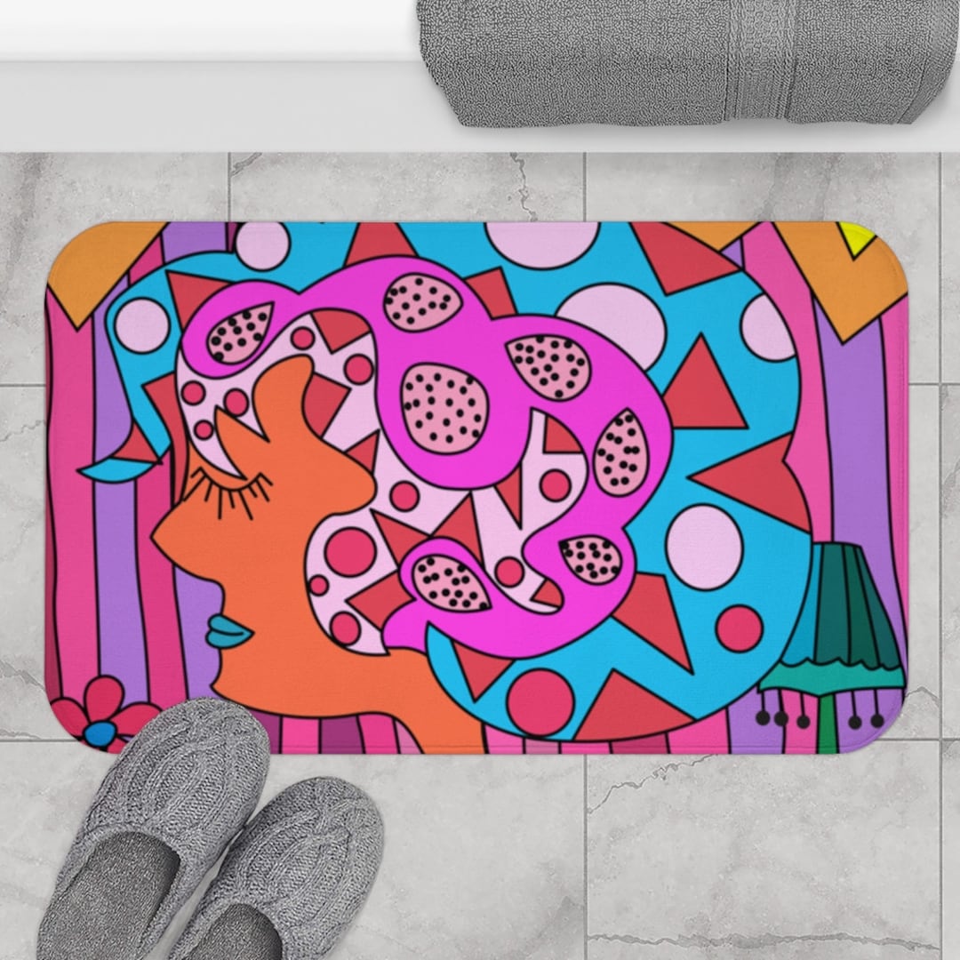 FUNKY RUGS, 34x21 Inches Pink Lady Bath Mat, Vibrant Bath Mat, Colorful ...