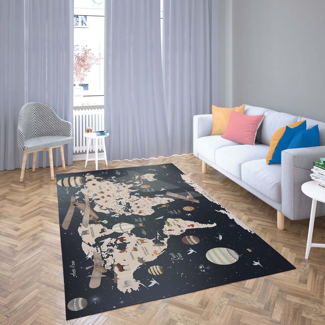 Unique WORLD Map Rug, Animal World Map Rug, Kids Friendly Animal World ...