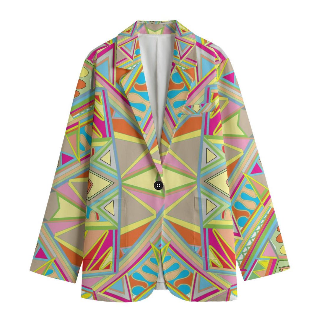Cotton Blazer for Her, PASTEL Colors All-over Print Women's Leisure ...